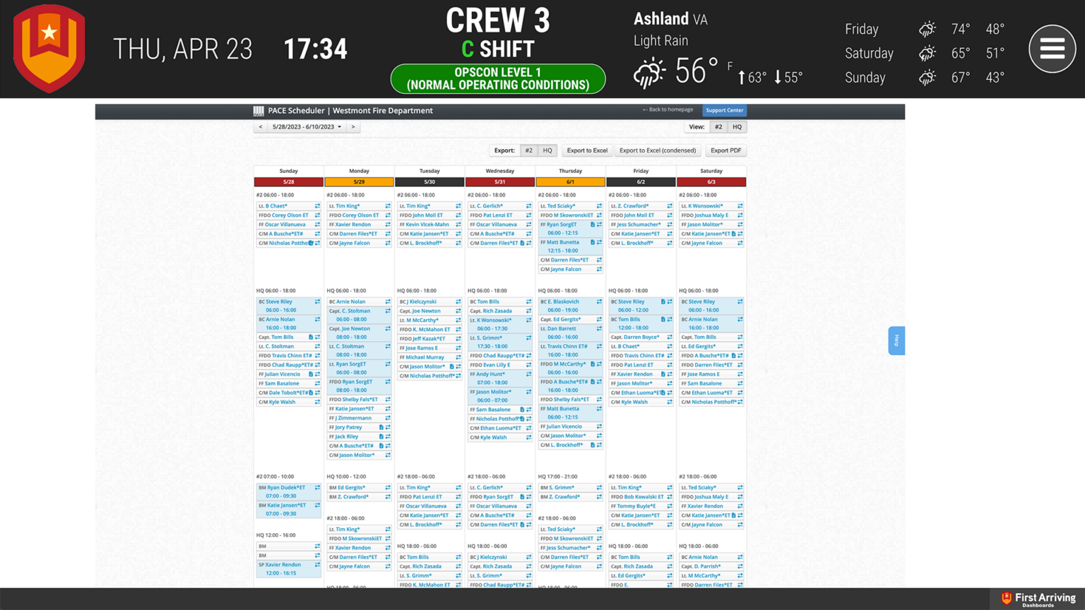 Pace Scheduler Integration - First Arriving Dashboard