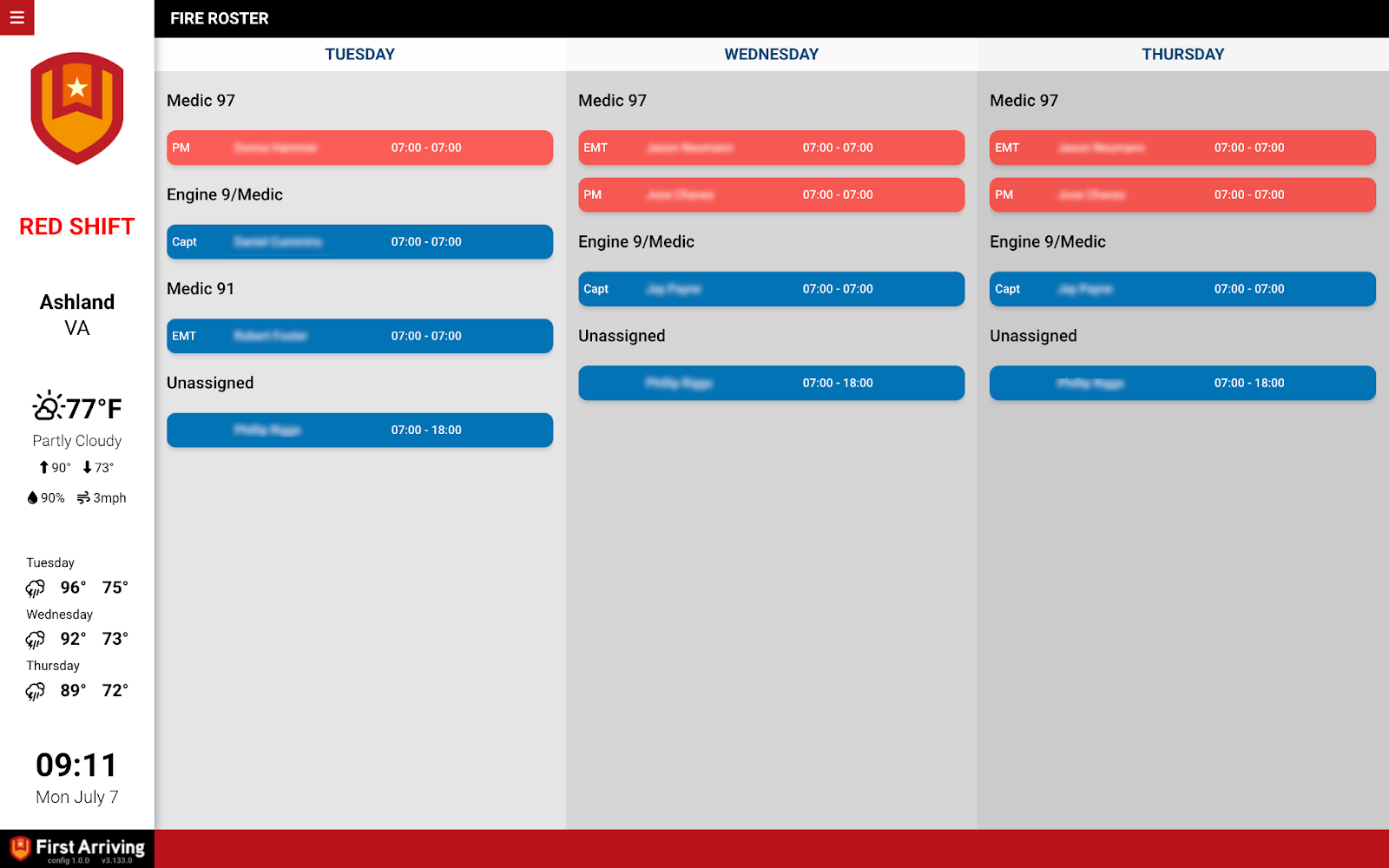 Fire Roster - Scheduling Software - First Arriving Dashboards